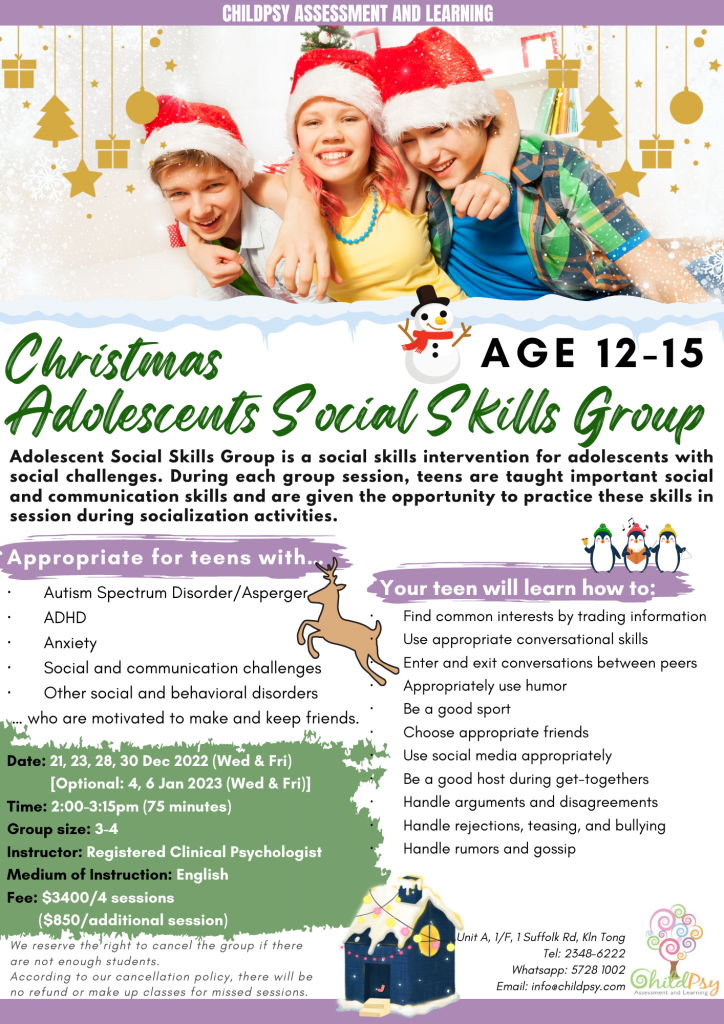 Christmas Adolescents Social Skills Group - ChildPsy